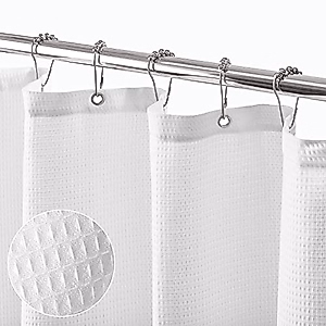 mDesign Waffle Knit - Long Cotton Blend Shower Curtain - Spa Quality, Luxury, Solid Color Cloth Shower Curtains for Bathroom - Hyde Collection, 72" x 72" - White
