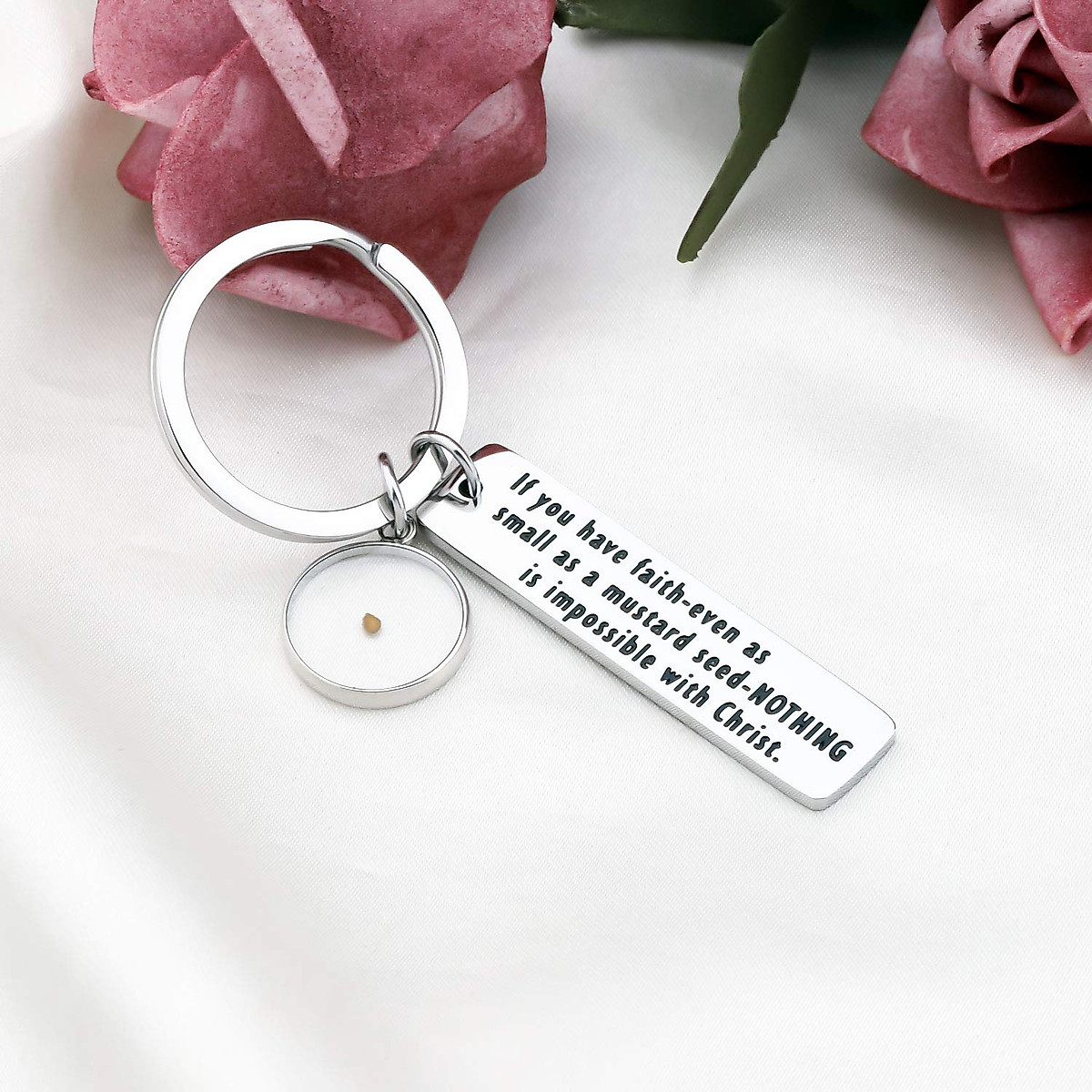 SEIRAA Mustard Seed Keychain Christian Jewelry Motivational and Religious Gift for Loved Ones If you have faith as small as a mustard seed Keychain (Mustard Seed Keychain)