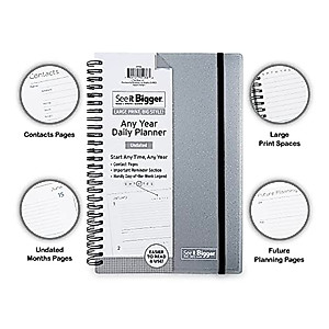 PlanAhead See IT Bigger Undated Daily Planner 9.25” x 6.25” No Monthly Tabs, and SUHEYLA Inspirational Pen "My Life is My Message".