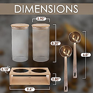 2 PCS Coffee Containers, Sealed Glass Containers with Spoon for Ground Coffee, Beans, Tea, Sugar, Nuts and Loose Tea Storage Jars 2x 45oz