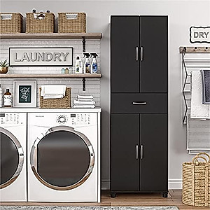 Pemberly Row Mid-Centruy Storage Cabinet with Drawer in Black