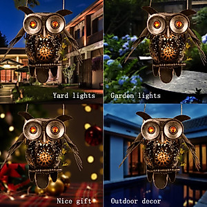JCWH Fake Owl Solar Light,Auto On-Off Black Metal Waterproof,Animal Statue Decorative with Sheep Hook for Garden Backyard