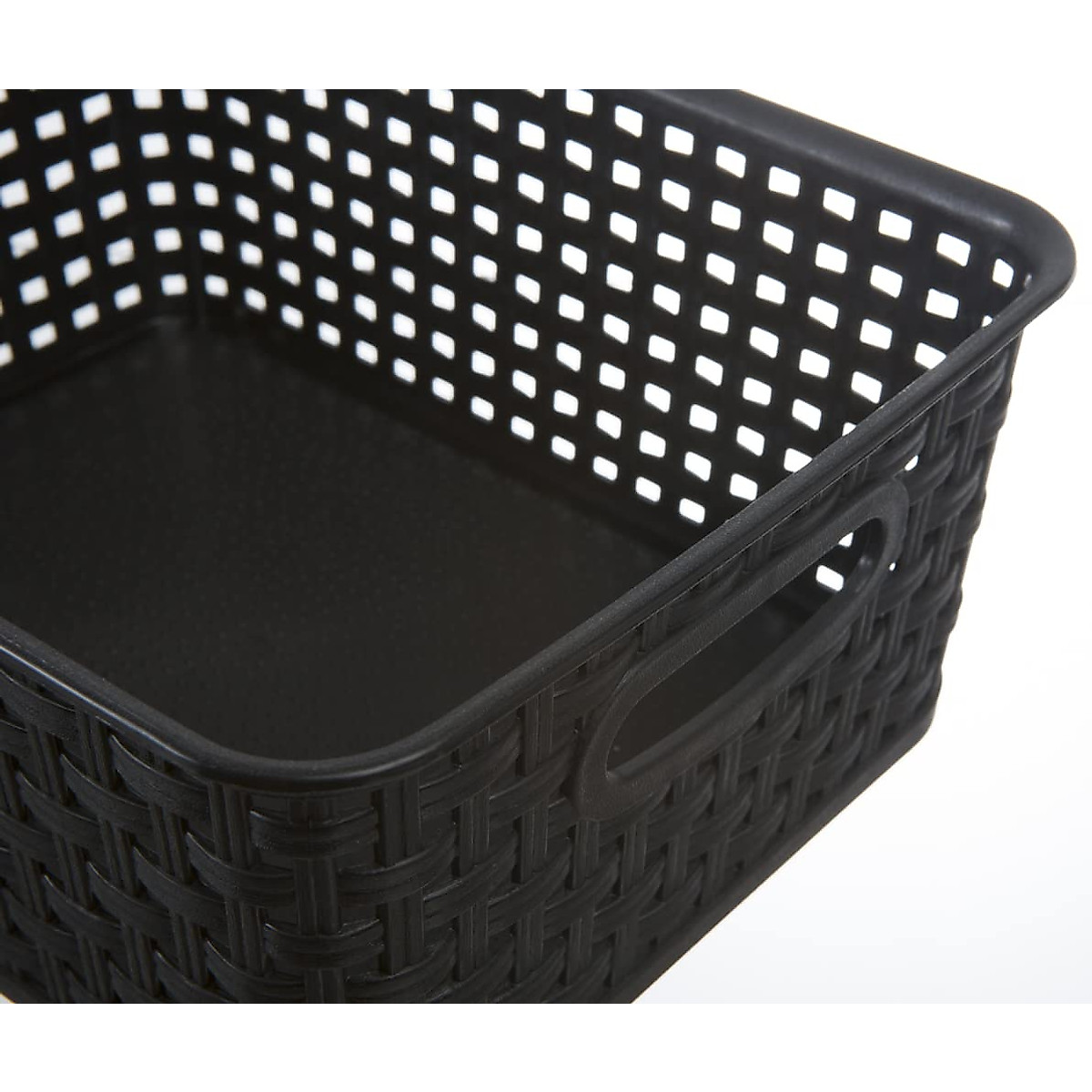ZHENFAN Black Plastic Woven Storage Baskets, 6-Pack Weave Basket Organizer for Kitchen Office Bathroom