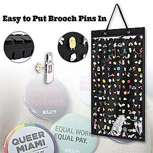 HUHYNN Hanging Brooch Pin Organizer, Dust-proof Enamel Brooch Pin Display, Brooch Collection Storage Organizer, Hold Up to 170 Brooch Pins (Black)