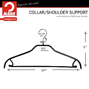 MAWA by Reston Lloyd Silhouette Series Non-Slip Space Saving Clothes Hanger with Bar & Hook for Pants and Skirts, Style 41/FRS, Set of 5, Black