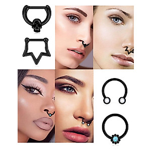 Vsnnsns 16G Septum Jewelry Septum Ring Piercing Jewelry Septum Clicker Ring and Horseshoe Barbell Stainless Steel Captive Bead Ring Septum Nose Rings Hoop for Men Women Black 10mm 12pcs