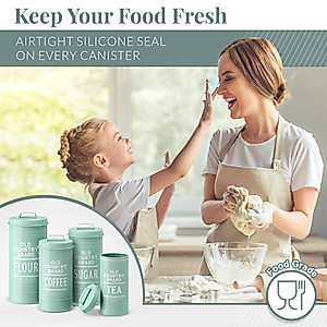 Barnyard Designs Canister Sets for Kitchen Counter, Farmhouse Canisters Sets for the Kitchen Countertop, Metal Canister with Lid, Coffee Tea Sugar Flour Container Set for Counter (Mint)