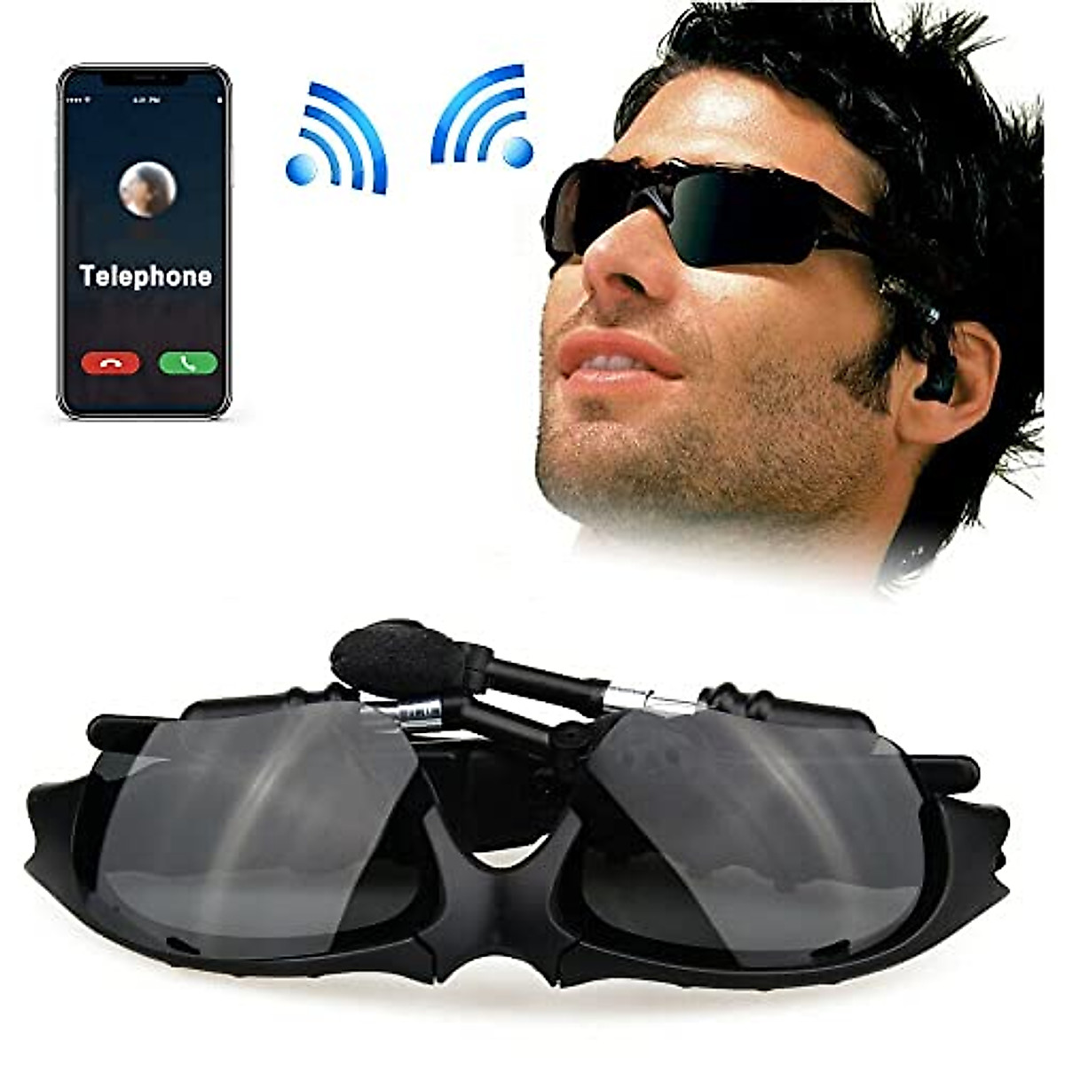 JINYI Wireless Bluetooth Headset with Sports Polarized Sunglasses Music Sunglasses Men Women Sport Sunglasses Smart Glasses Headphone Built-in Mic for Outdoor Cycling Running Driving Fishing