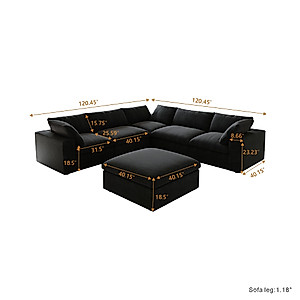 Cloud Modular Sectional Sofa for Livingroom,Large Down Filled Comfort Corner Sectional Sofa Couch with Ottoman,Wide Deep Seat Convertible Couches for Office Apartment,V Shaped,Black