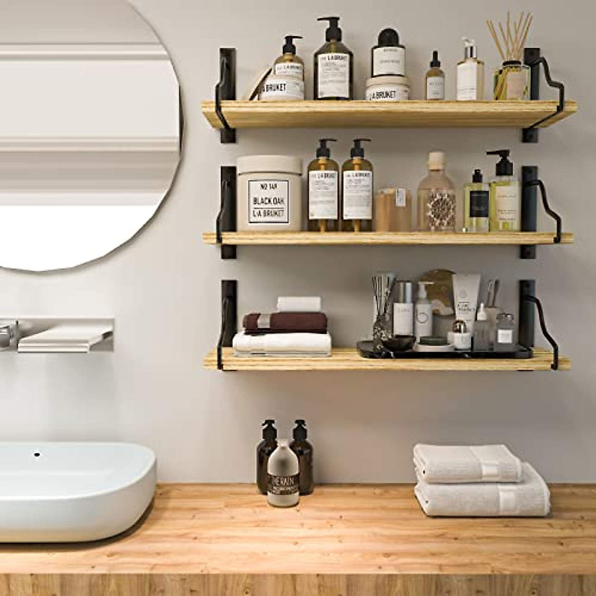 CTPNMCIN Floating Shelves Wall Mounted Set of 3,24 Inch Rustic Natural Wood Wall Shelves, Wall Shelves for Living Room/Bedroom/Bathroom/Office,Pictures Plants Books Decor Storage Shelves