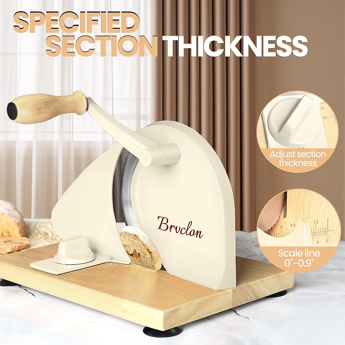 Manual Bread Slicer for Homemade Sourdough Bread, Adjustable Thickness&Evenly Slicing, Hand Crank Bread Slicer with Scale Line and Suction Cup, Sharp Blade, Suitable for Sourdough Bread, Etc