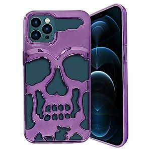 EPPARYOU Cool Skull Anime iphone 12 pro max case Deisgn Horror Hollowed Skeleton Star Space Wars plated phone cover Unique Protection Shockproof TPU Clear Case for Girls Women Cute metal dark purple