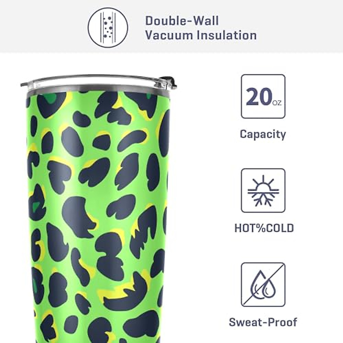 HXshaoye animal leopard fur print lawn green black Stainless Steel straw water bottle Leak-proof Lid and Straw coffee mug with lid for Water, Iced Tea or Coffee simple insulated coffee tumbler vaso