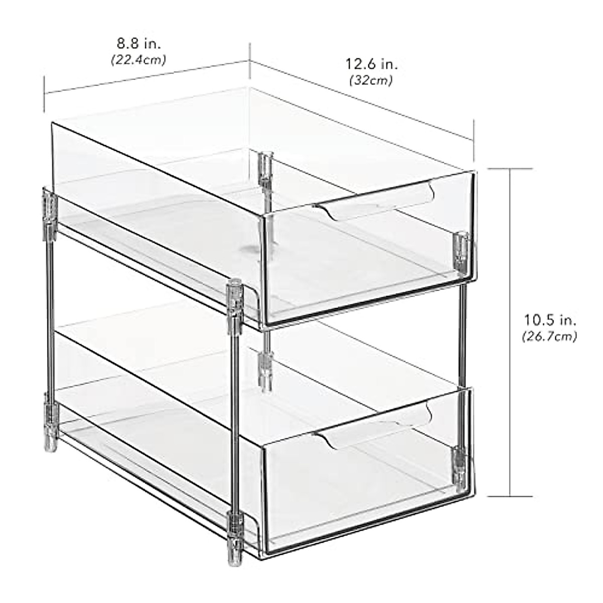 Nate Home by Nate Berkus 2-Tier Sliding Plastic Pull-Out Drawer Organizer, Removable Drawers - Kitchen Cabinet Organizer and Pantry Storage from mDesign, Clear/Polished Stainless Steel