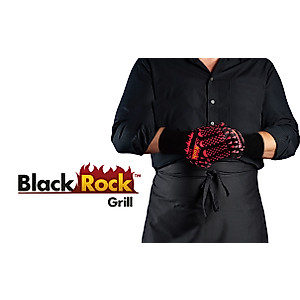 Black Rock Grill Fire & Heat Resistant Cooking Gloves 923F -28cm Silicone Safety Oven Mitts with Fingers- Gloves for Grilling, BBQ, Fireplace, Lava Stones, EN407,EN388, EN ISO 21420 Certified (Medium)