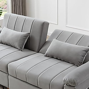 akucvor 69" Sleeper Sofa, Convertible Futon Loveseats Sofa, Sleeper Velvet Sofa Couch Bed with Storage for Living Room Bedroom, Pokcets, Gray
