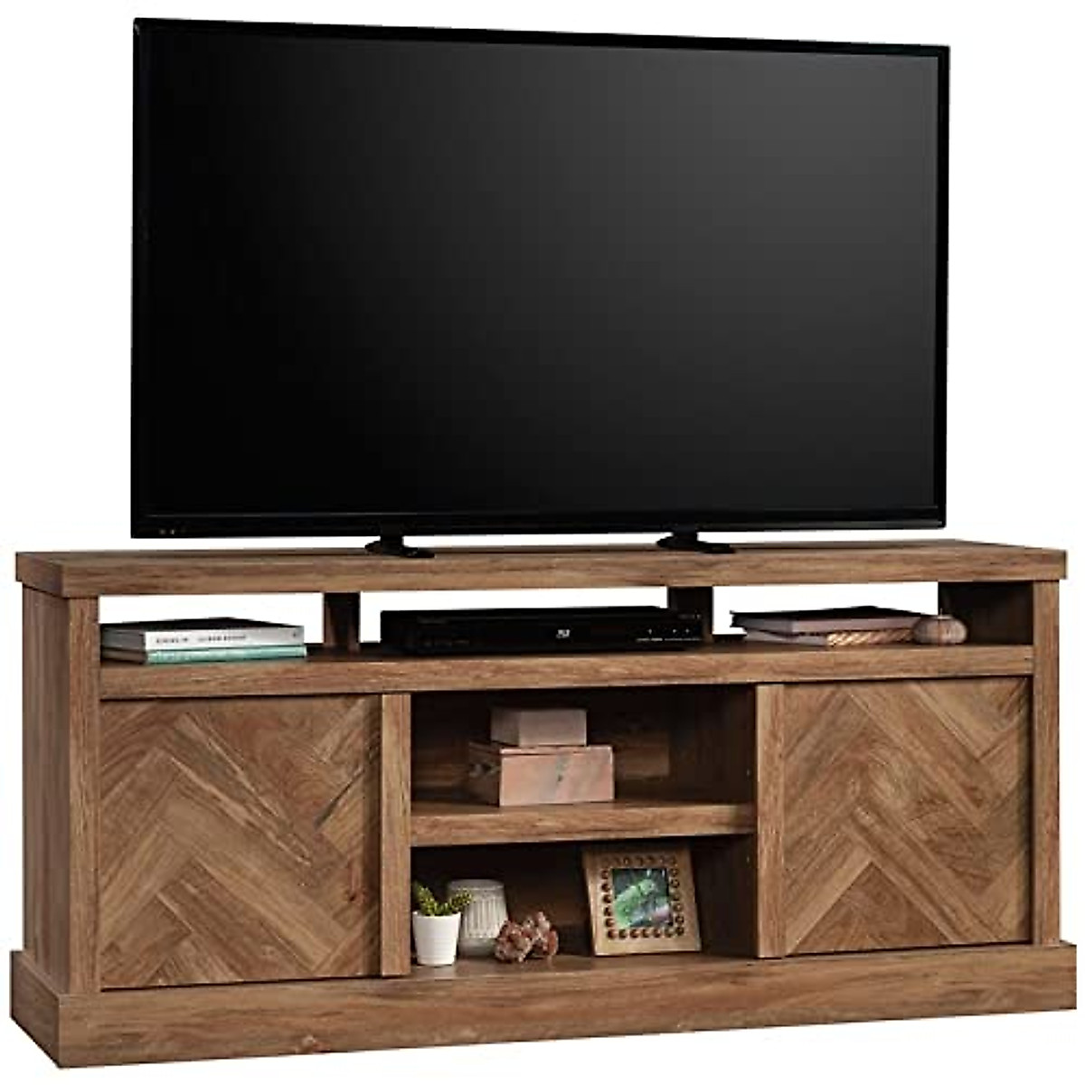 Sauder Cannery Bridge Herringbone TV Credenza Sindoori Mango, for TVs up to 65", Sindoori Mango Finish