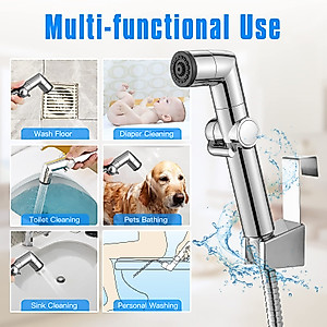 JONKEAN Muslim Shower, Water Pressure Control Toilet Bidet Sprayer, Multi-Function Diaper Sprayer for Toilet, Hand Held Bidet Set Sprayer with Hose, Bracket and T-Valve (Chrome)