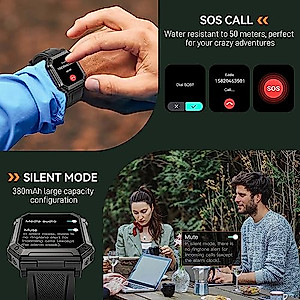 INEYES Military Smart Watch for Men (Make/Answer Call), HD Outdoor Rugged Tactical Smartwatch, Sport Fitness Tracker with Heart Rate Blood Pressure Sleep Monitor for iPhone Android Phones