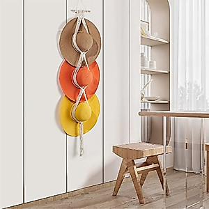 Boho Hat Hangers for Wall, Hat Organizer, Wall Hanging Hat Holder, Bohemian Hand Weaving Hat Storage and Hat Display for Straw Hats and Wide Brim Hats, Decorative Hat Rack for Closet and Door (WHITE)