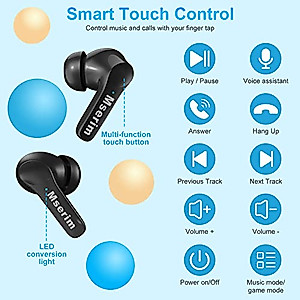 Mserim Wireless Earbuds, Bluetooth Earbuds, Clear Call Headphones with Microphone,IPX5 Waterproof Earphones,30 Hours Playtime, Voice Assistant, for iPhone Android PC Music Sport(Black)