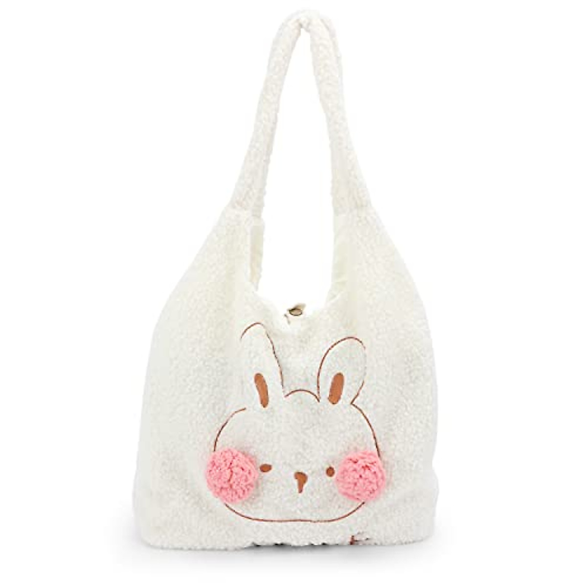 KUANG! Teddy Plush Shoulder Handbag Purse Cute Bear Fluffy Hairball Tote Plush Handbag Faux Lambs Wool Large Shopping Bag