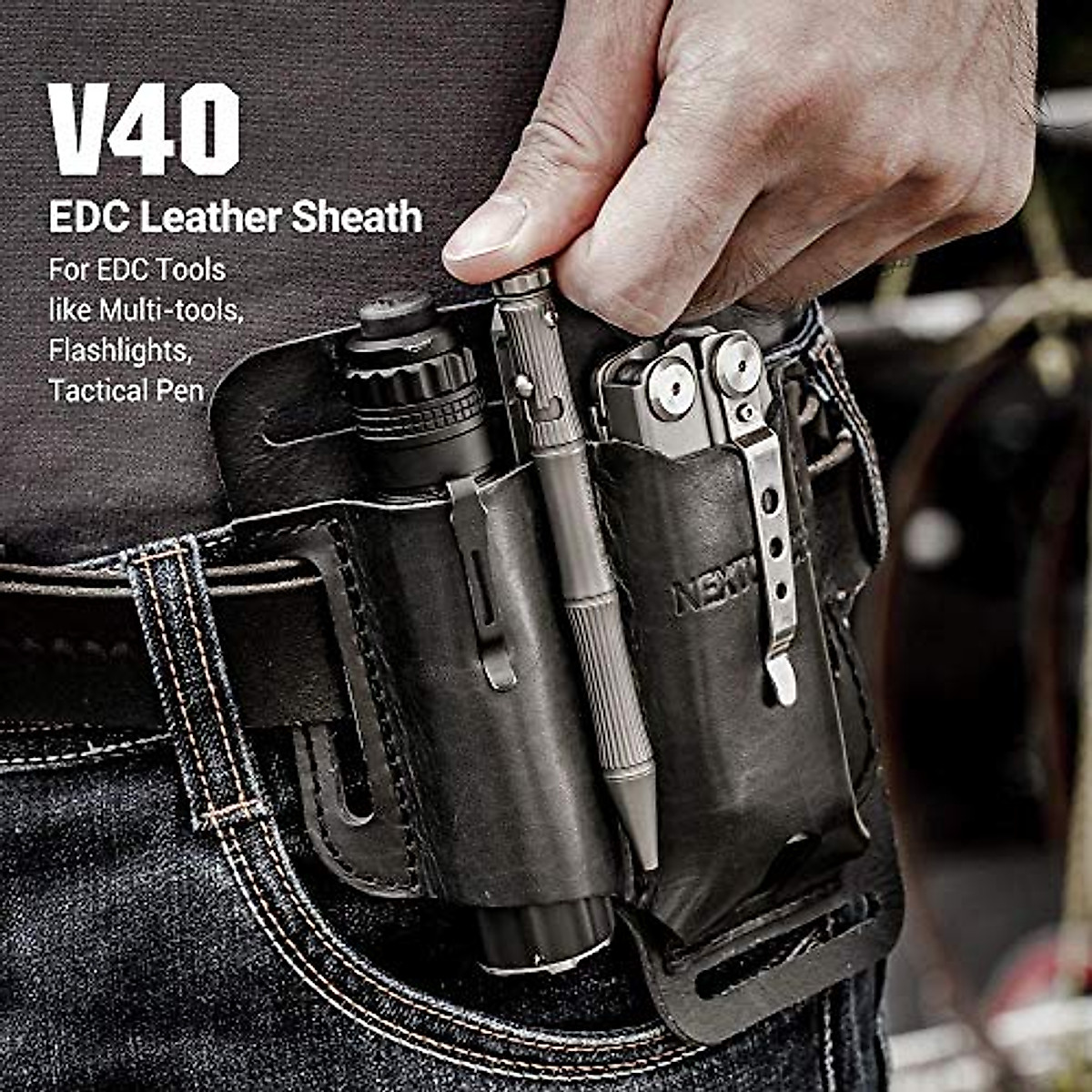 NEXTORCH EDC Leather Sheath, Multitools Sheath,Knife Belt Sheath/Leather Flashlight Holster/EDC Pocket Organizer Sheath for men, FLashlight Sheath for Knives/Flashlights/Tactical Pens/Tools