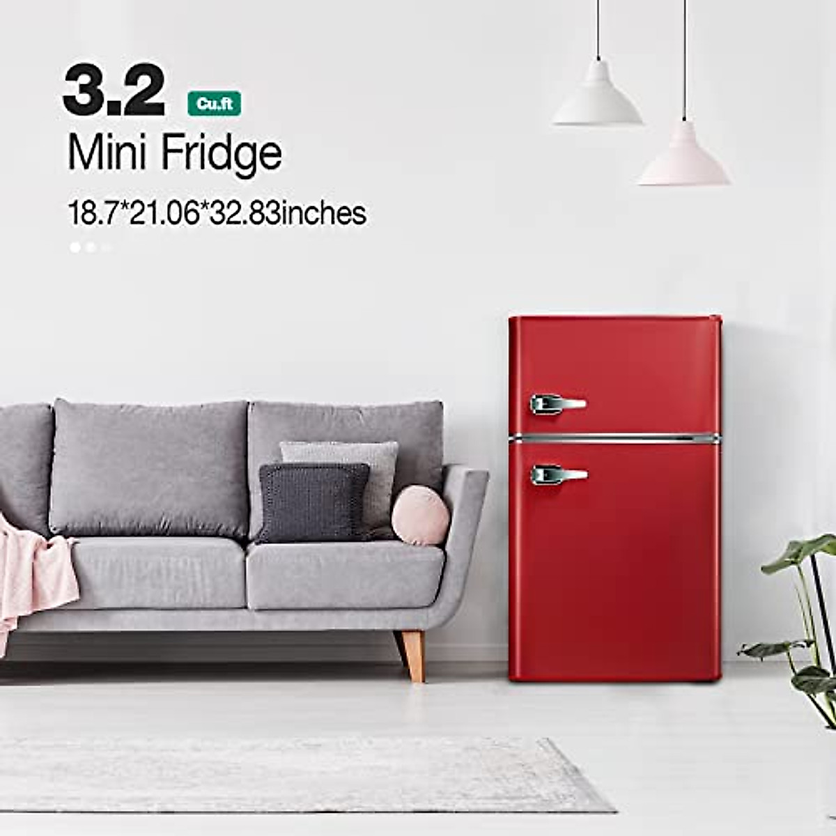 Kndko Compact Refrigerator 3.2 CU.FT. Fridge with Freezer - Dual Door Fridge - Adjustable Temperature, Energy Saving - Retro Refrigerator for Dorm, Bedroom, Apartment, Office, Garage