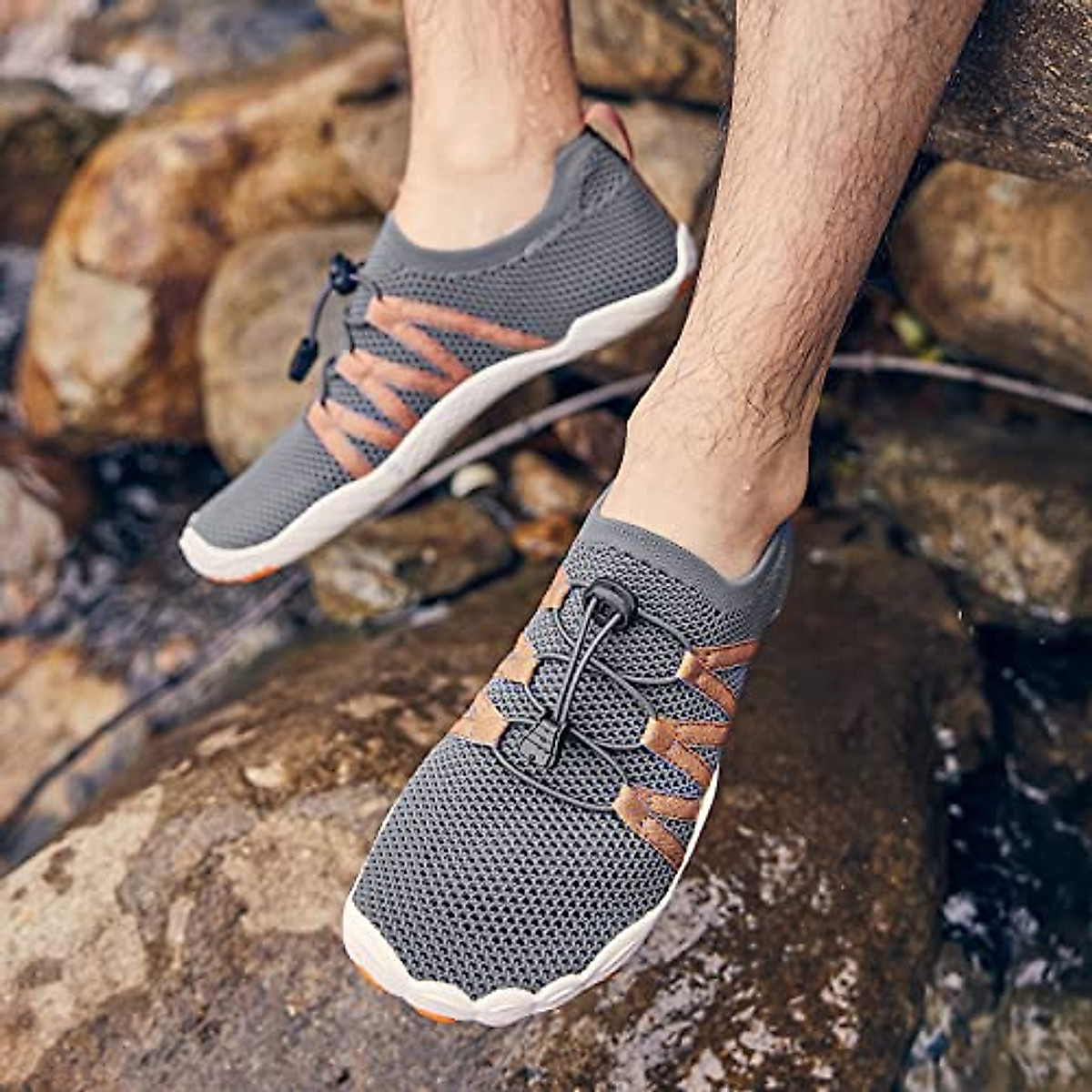 ALEADER Xbarefoot Mens Water Hiking Shoes Slip On Quick Drying Barefoot Shoes for River, Beach, Aqua Black Blue Size 9 US