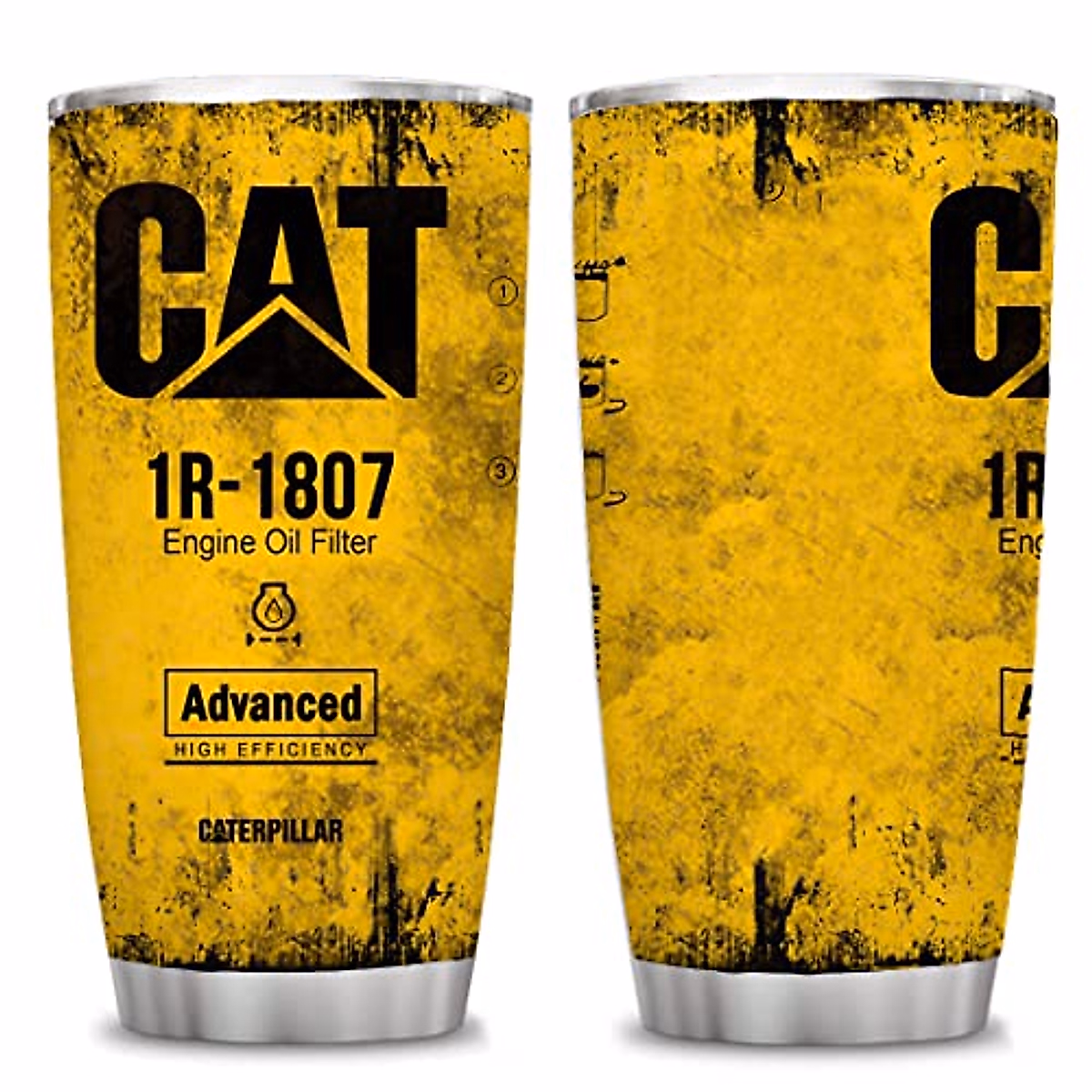 ATHAND 20 oz Yellow CAT 1R 1807 Engine Oil Filter Advanced High Efficiency Caterpillar Coffee Tumbler For Caterpillar Lover, Insulated Mug Cup For Mechanic Lover (CAT)