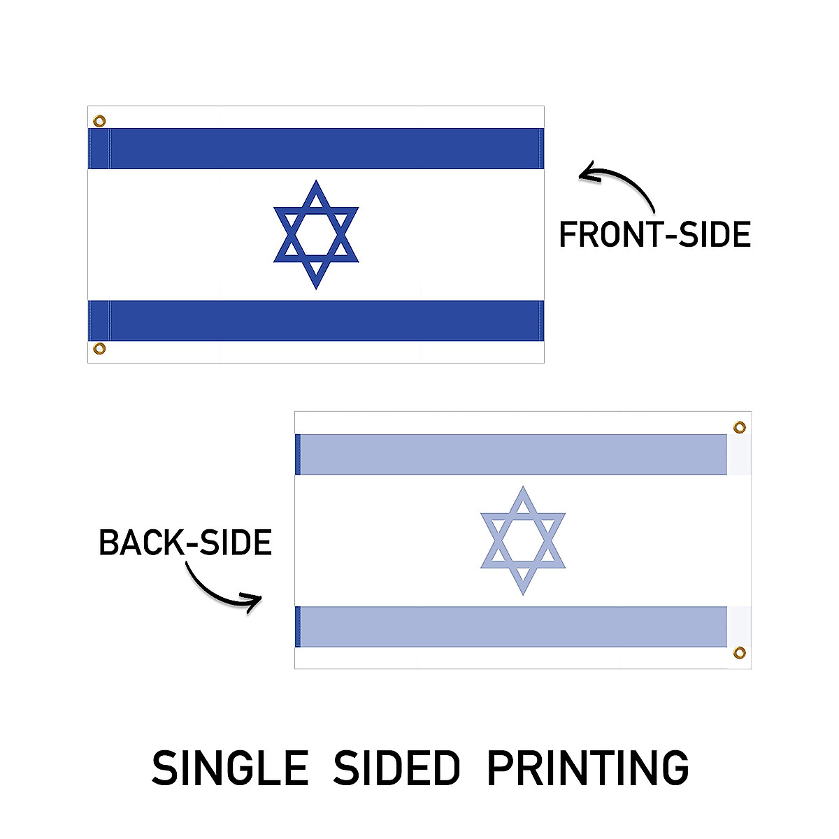 BannerBuzz Israel Flag Knitted Fabric 90 GSM - Lightweight, Bright & Vivid Colors, Brass Grommets Use for Indoor-Outdoor Purpose (9' W X 6' H)