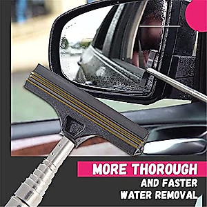 Portable Retractable Rear-View Mirror Wiper, Length Up to 98cm, Car Snow Scraper and Brush Shovel, Waterproof Anti-Fog Glass Mirror Cleaning Supplies (Black)