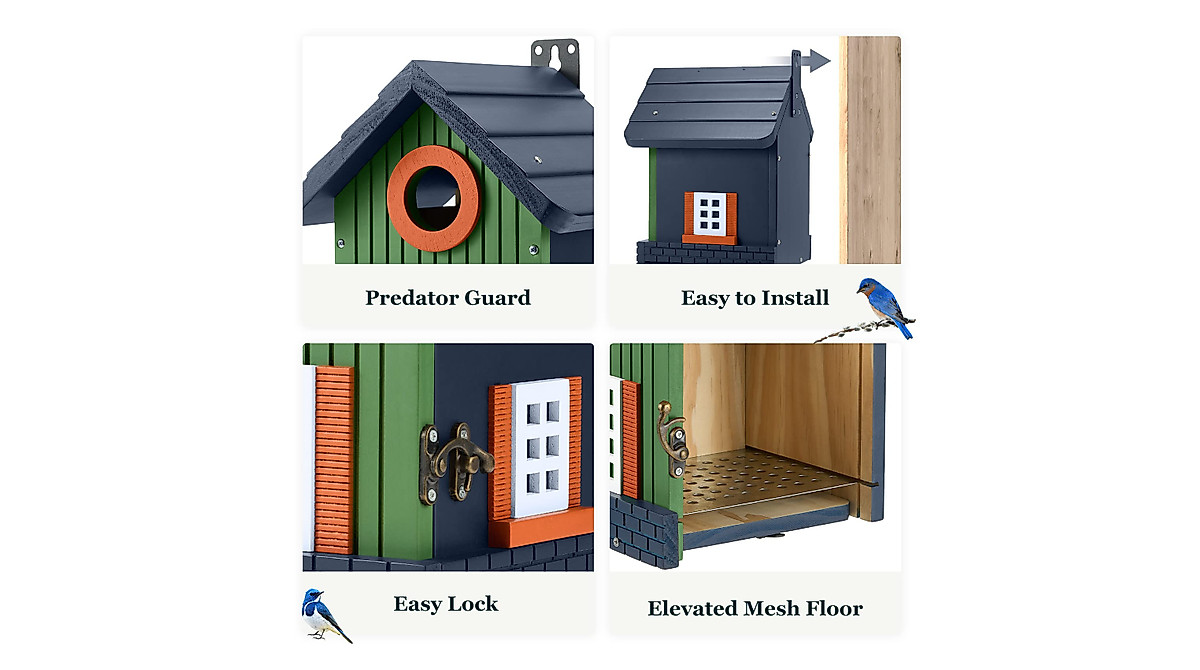Kingsyard Design Bird House with Predator Guard, Colorful Birdhouse for ...
