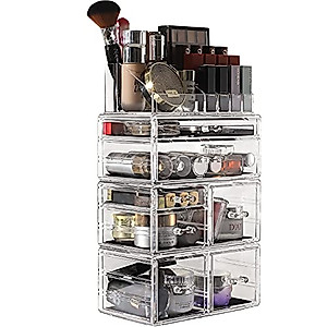 Cq acrylic Makeup Organizer Skin Care Large Clear Cosmetic Display Cases Stackable Storage Box With 7 Drawers For Vanity,Set of 4
