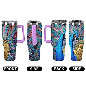 Peacock 40 Oz Car Cup Stainless Steel Travel Mug Leak-Proof Insulated Tumbler with Handle Violet-style