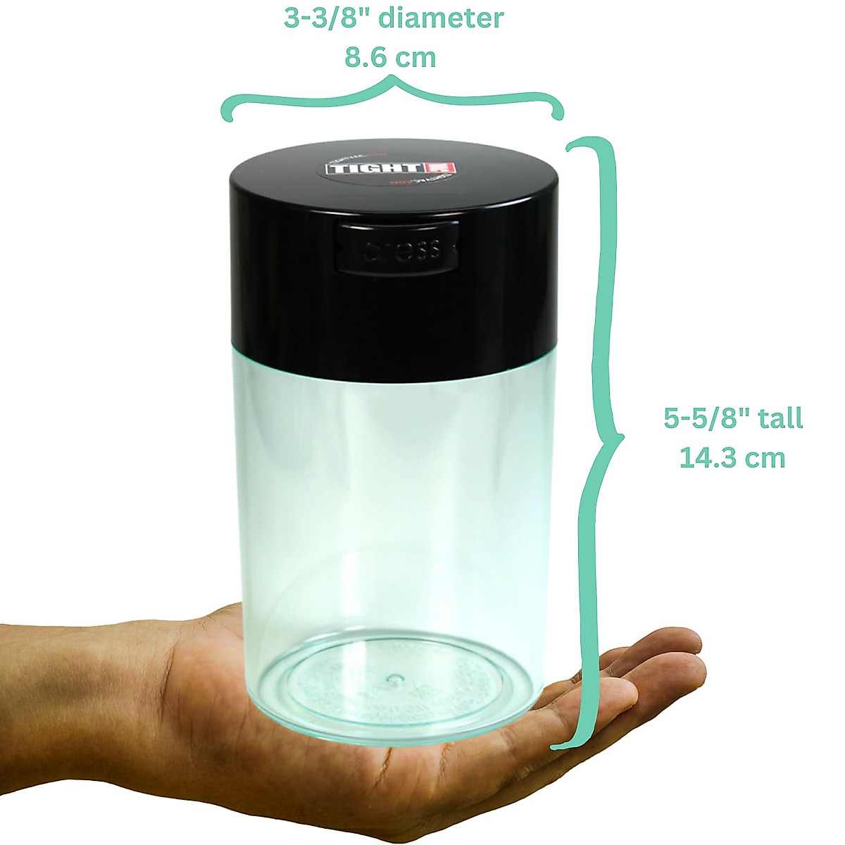 Tightvac - 1 oz to 6 ounce Airtight Multi-Use Vacuum Seal Portable Storage Container for Dry Goods, Food, and Herbs - Black Cap & Clear Body