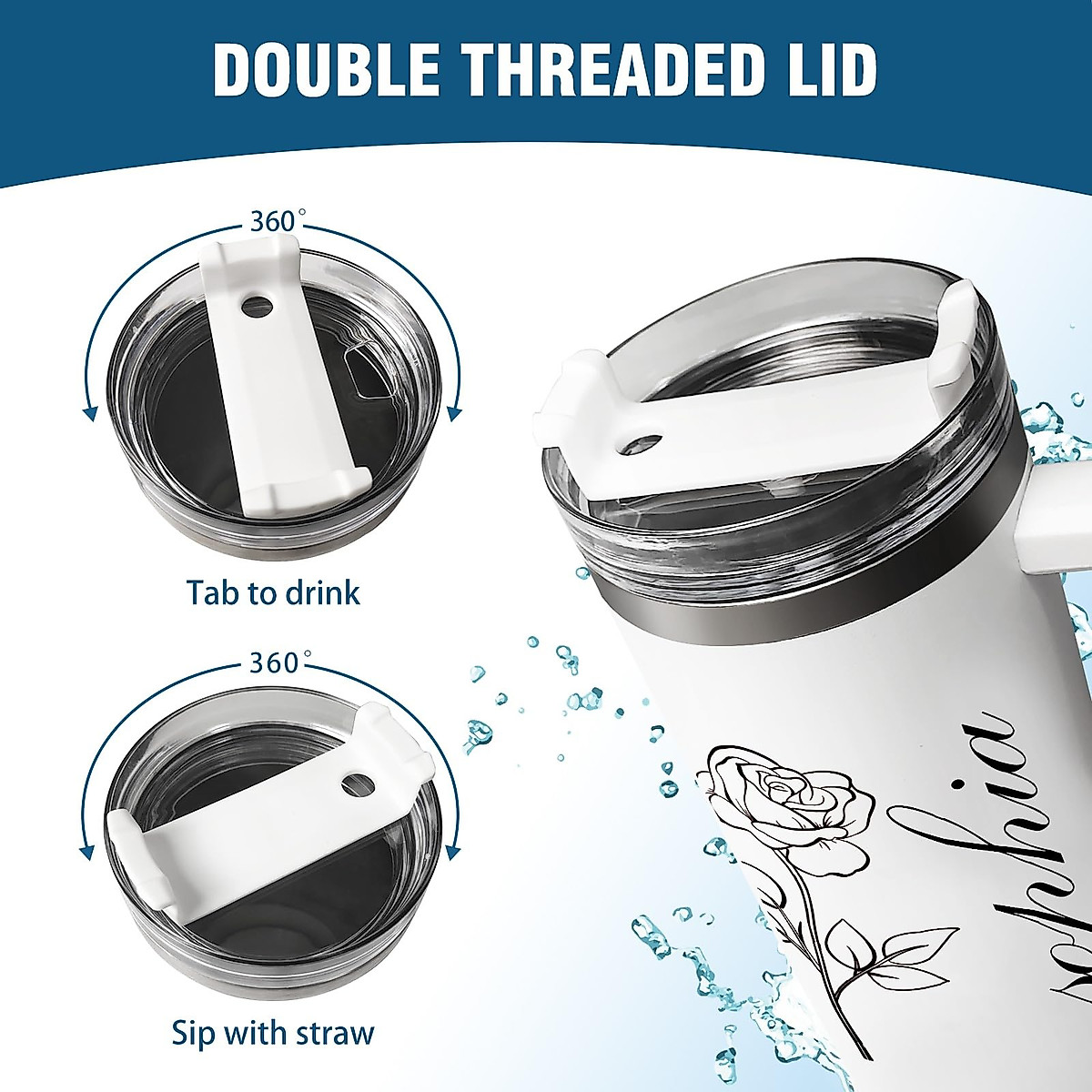 Custom Tumbler Personalized Tumbler with Name Birth Flower 40 Oz Customized Insulated Tumbler Mug Cup with Lid and Straw-Personalized Gifts for Women