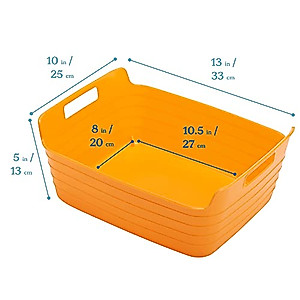 ECR4Kids Bendi-Bins with Handles, Multipurpose Flexible Plastic Storage Baskets, Stackable Baskets, Soft Plastic Storage Bin, 13in x 10in, 6-Piece - Assorted
