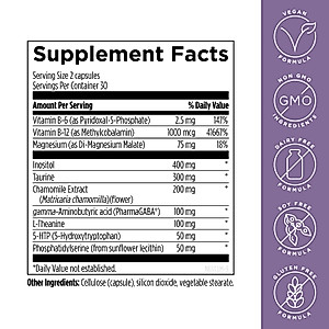 Designs for Health NeuroCalm - 5HTP GABA L-Theanine Supplement for Stress Response - Methylated B12, Vitamin B6, Taurine, Chamomile & Magnesium Supplement for Mood Support (60 Vegan Capsules)