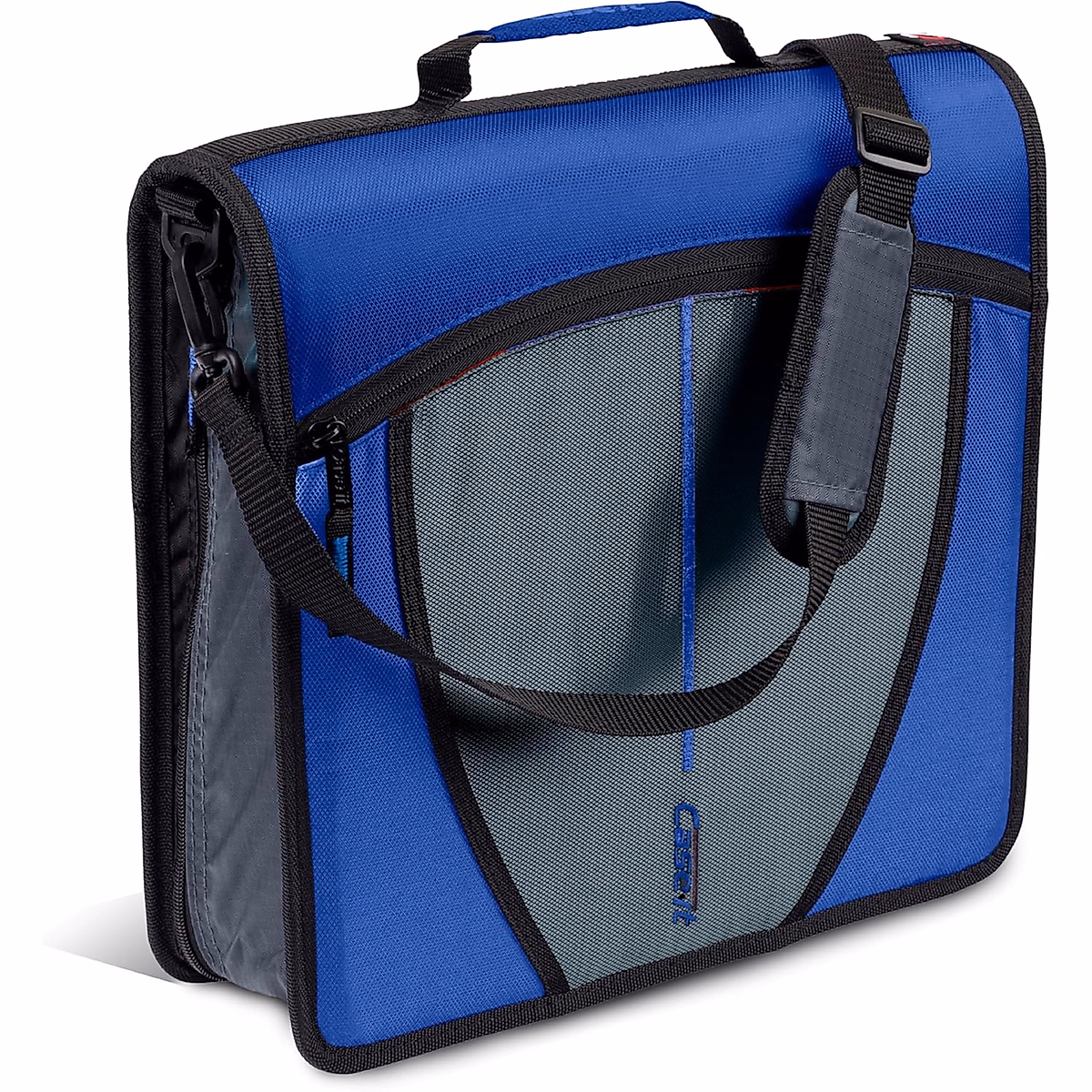 Case-it The Mighty Zip Tab Zipper Binder - 3 Inch O-Rings - 5 Color Tab Expanding File Folder - Multiple Pockets - 600 Sheet Capacity - Comes With Shoulder Strap - Blue D-146