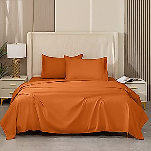 REDKEY Twin Size Bed Sheets Set 3 Piece Set Soft Breathable Bedding Sheets & Pillowcases Sets Deep Pocket Twin Bed Sheets Wrinkle Resistant - Easy Care (Twin,Persimmon)