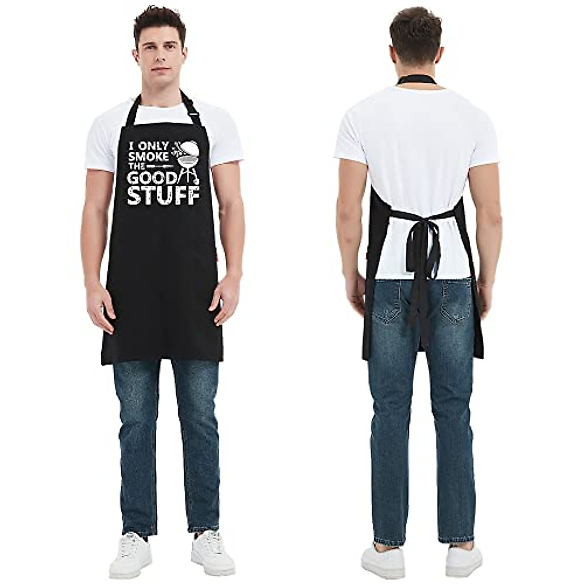 Kaidouma Funny Grilling Aprons for Men - I Only Smoke the Good Stuff - Men’s Funny Cooking Chef Grill BBQ Aprons with 2 Pockets - Funny Birthday Father's Day Christmas Gifts for Dad, Husband, Him