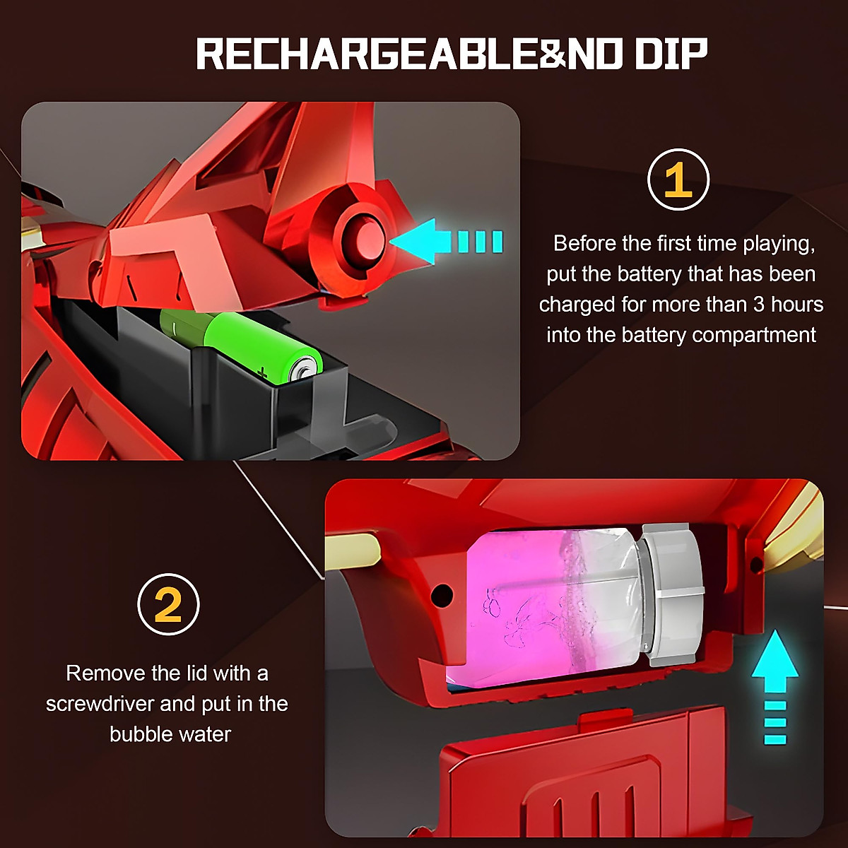 ROHSCE Bubble Machine Gun, Automatic Bubble Blaster for Toddlers Kids Ages 5 6 7 8 9 10 11 12 Year Old, Great Gifts for Children Adult, Bubble Shooter with Led Lights for Outdoor Party, Bubble Blower