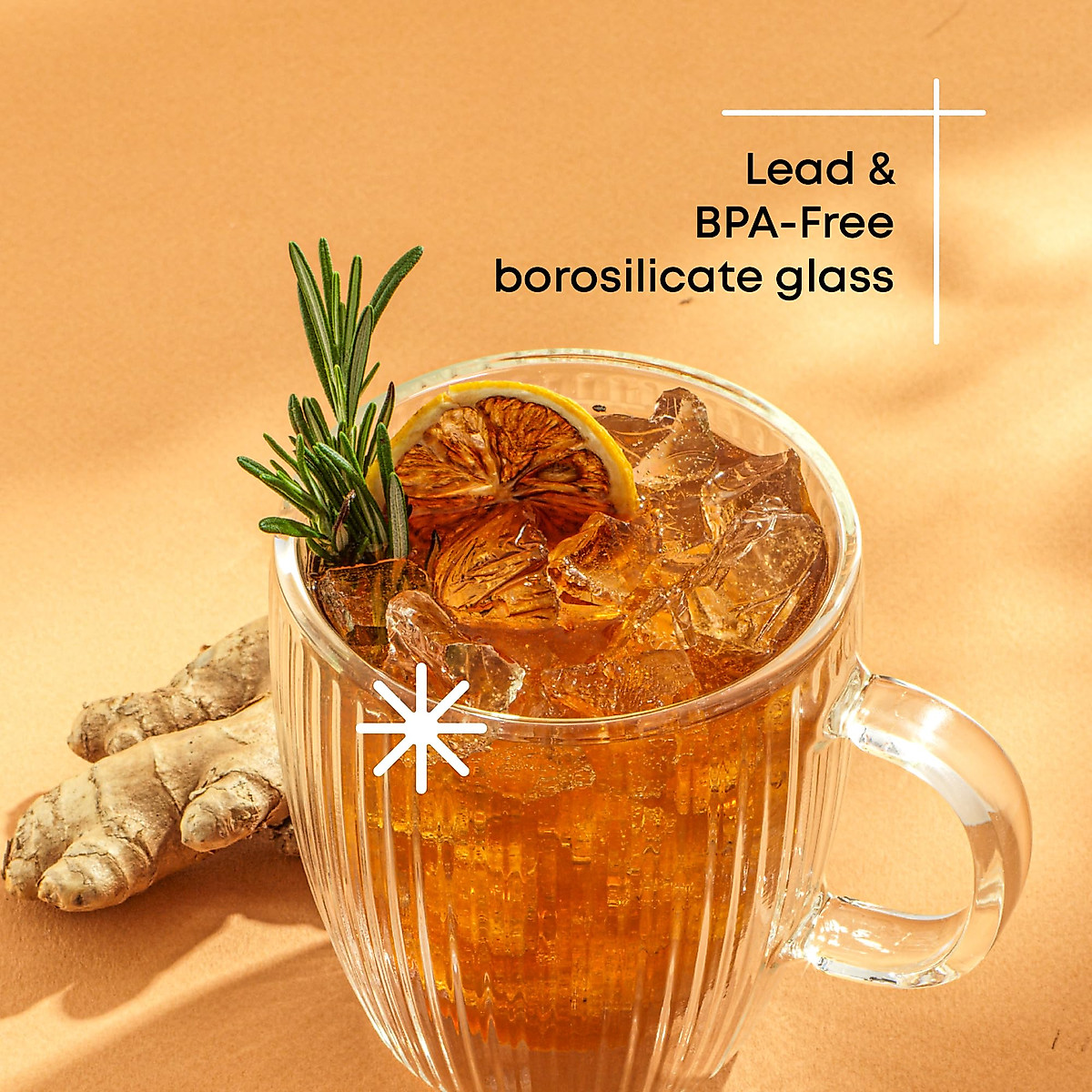 JoyJolt Fluted Glass Coffee Mugs, Double Wall Coffee Mugs. 13.5oz Clear Coffee Mug Set of 2. Latte Glasses, Glass Cappuccino Mugs, Clear Glass Coffee Mug. Ribbed Mugs