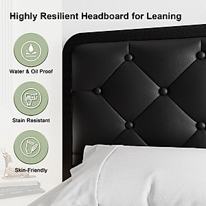 Feonase Twin Bed Frame, Upholstered Platform Bed Frame with Heavy-Duty Steel Slats, Diamond Tufted Headboard, 12" Storage Space, No Box Spring Needed, Noise Free, Easy Assembly, Black