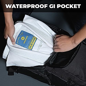 Gold BJJ Jiu Jitsu Backpack - Heavy Duty Gym Bag with Waterproof Gi Pocket (Black)