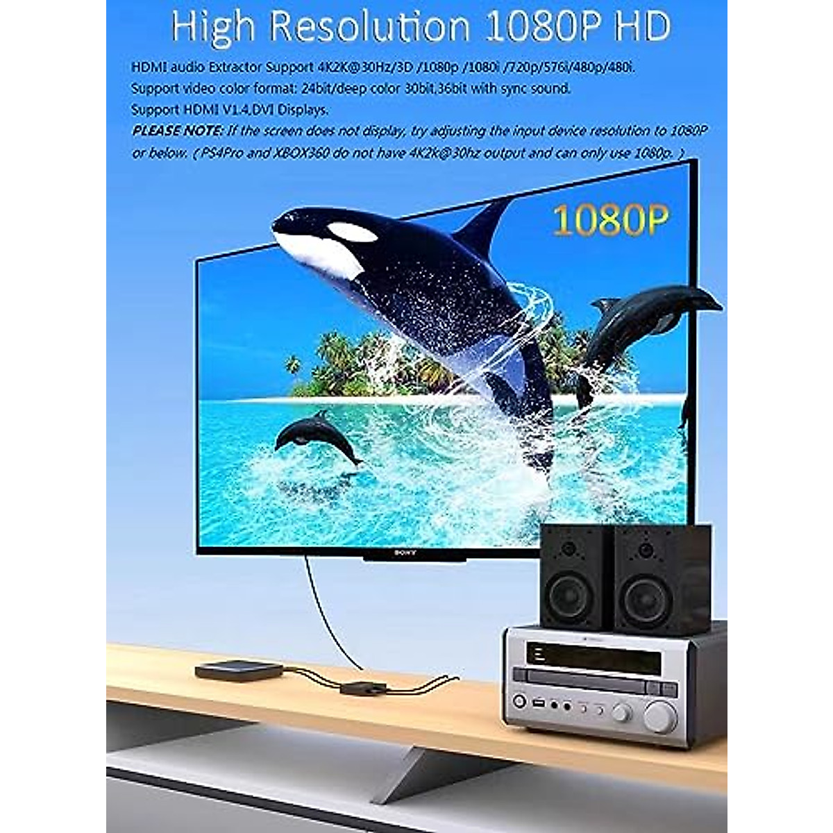 HDMI Audio Extractor, 4K HDMI to HDMI Splitter 3.5mm AUX Audio 1080P, Compatable for TV, PC, PS3/4/5, Blu-ray/DVD/HD Player, Projector, Sound System, Xbox, Switch