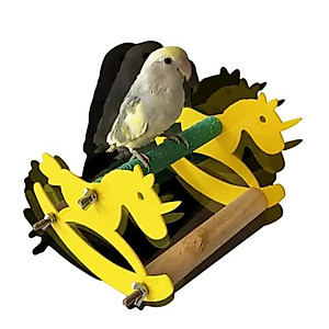 Bird Rocking Horse Toy Set, Bird Perch Stand Toy, Bird Training Toy, Bird Intelligence Training Toy, Parrot Educational Table Top Trick Prop Toy for Parrot Conure Cockatiel (Yellow, Without Tray)