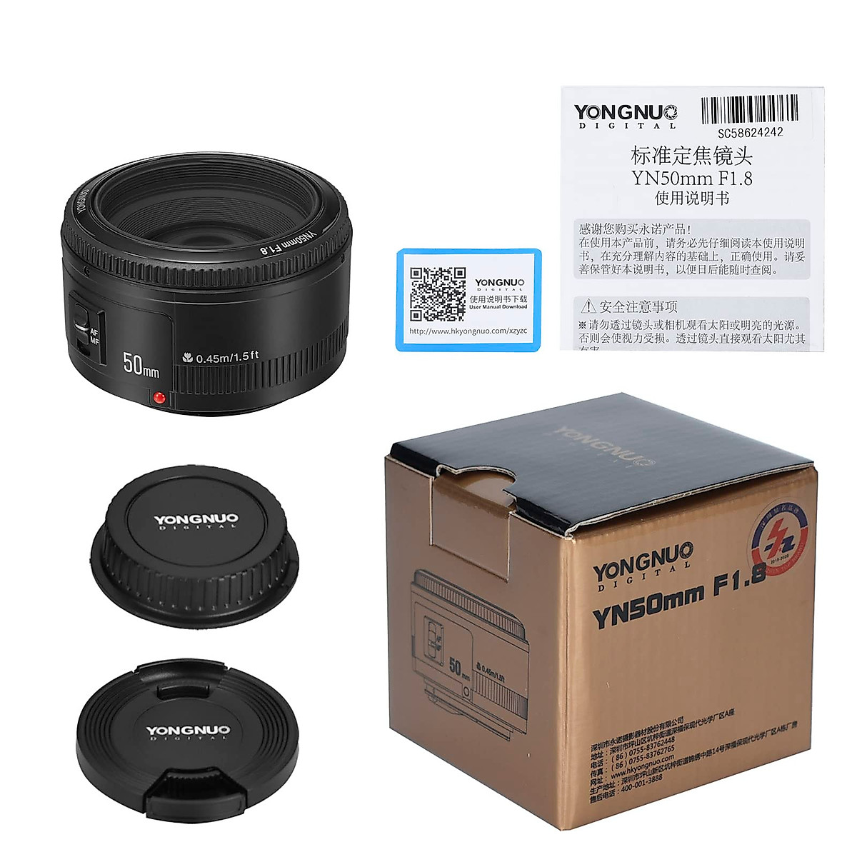 YONGNUO YN50mm F1.8 Lens Large Aperture Auto Focus Lens Compatible with Canon EF Mount EOS Camera