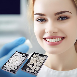 120 Pieces Fake Tooth Cap Crown Veneers Front Back Anterior and Molar Posterior Teeth with Tooth Repair Thermal Beads Cap Filler for Taching or DIY